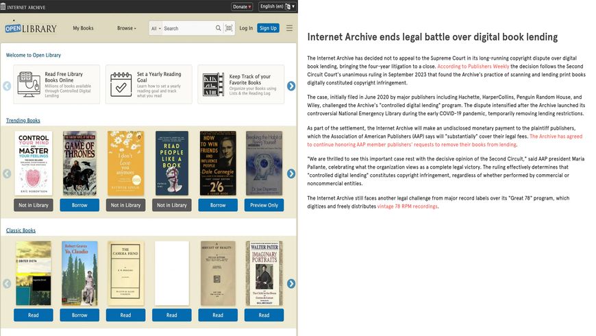 Internet Archive ends legal battle over digital book lending